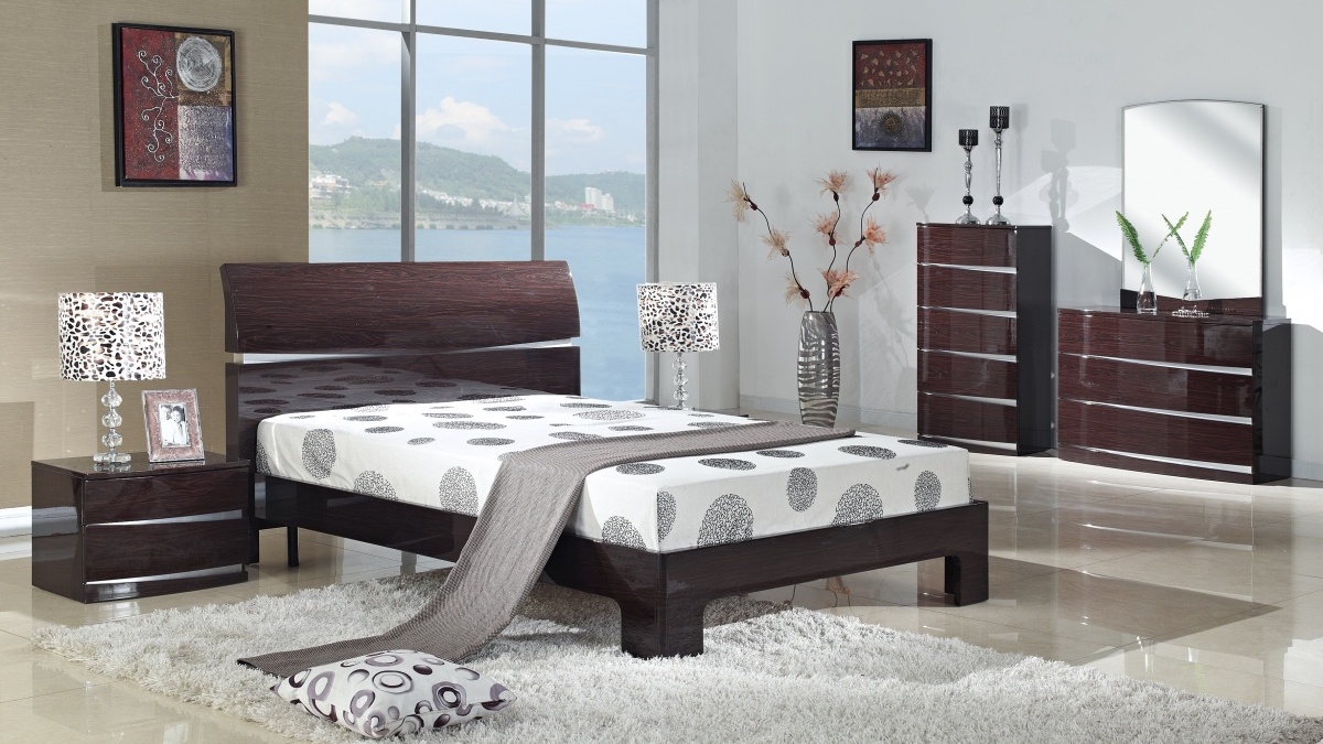 Arden Cherry High Gloss Double Bed | M S CARPETS & FURNITURE